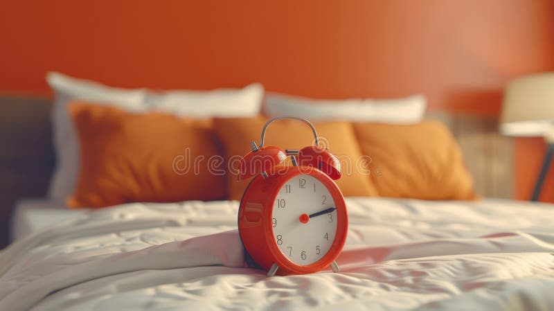 The Red Alarm Clock on Bed. AI Generated Stock Image - Image of pillows ...