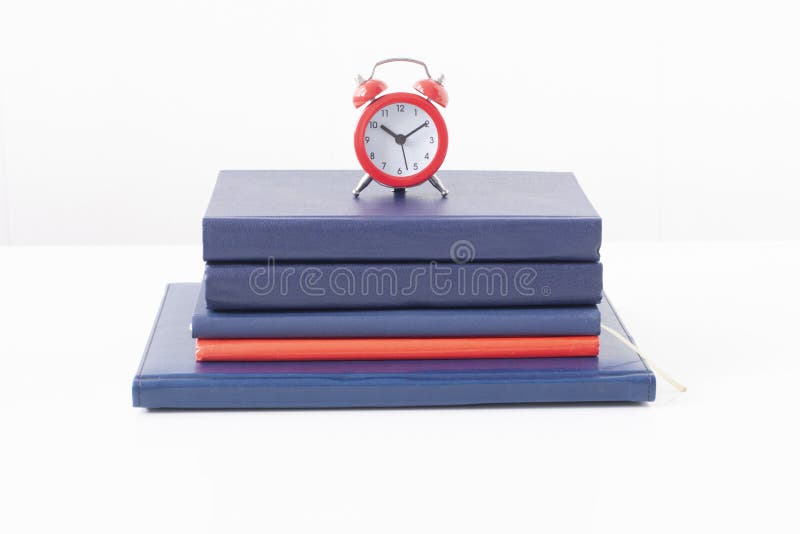 Red Alarm Clock, Books on Table. Time Management Concept Stock Image ...