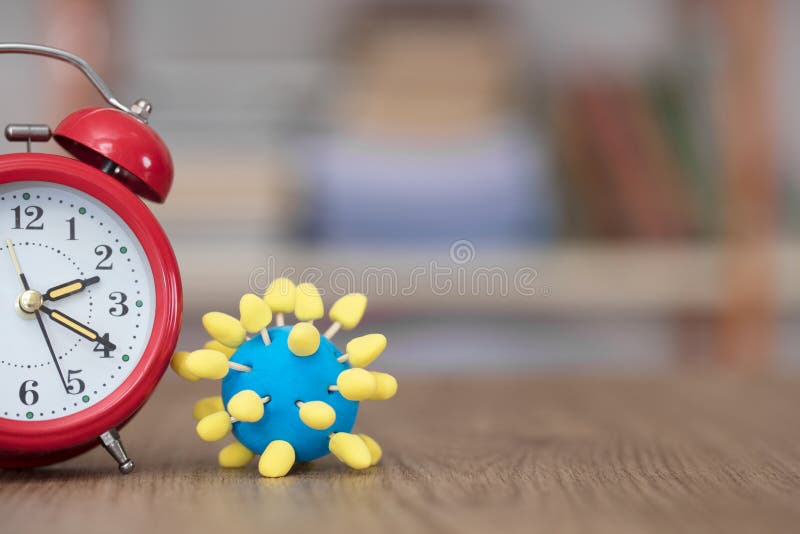 Red Alarm Clock and Coronavirus Model Stock Photo - Image of abstract ...
