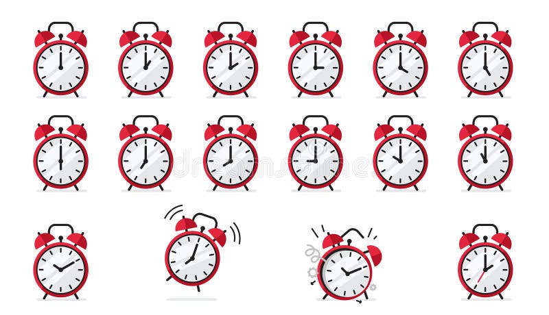 Red Alarm Clock in Flat Style Simple Vector Illustration Set Stock ...