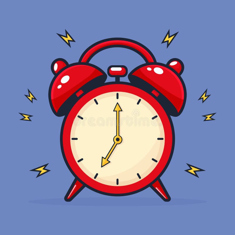 Red Alarm Clock Flat Vector Illustration Isolated on Blue Background ...