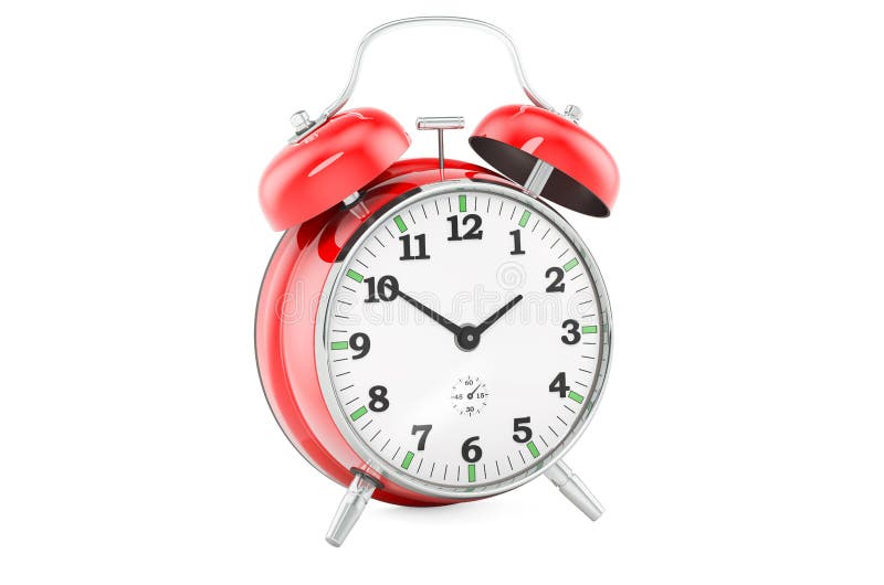 Red Alarm Clock, Front View. 3D Rendering Stock Illustration ...