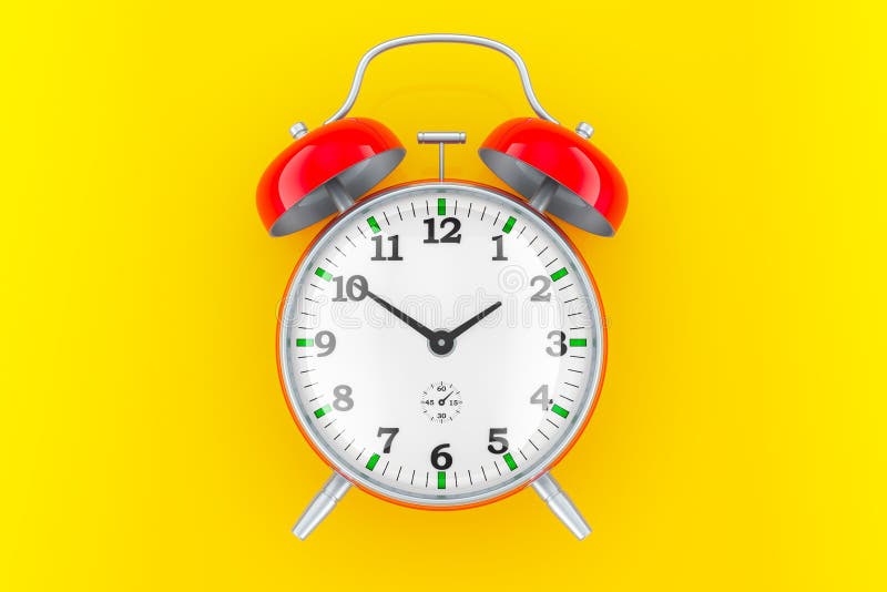 Red Alarm Clock Front View, 3D Rendering on Orange Backdrop Stock ...