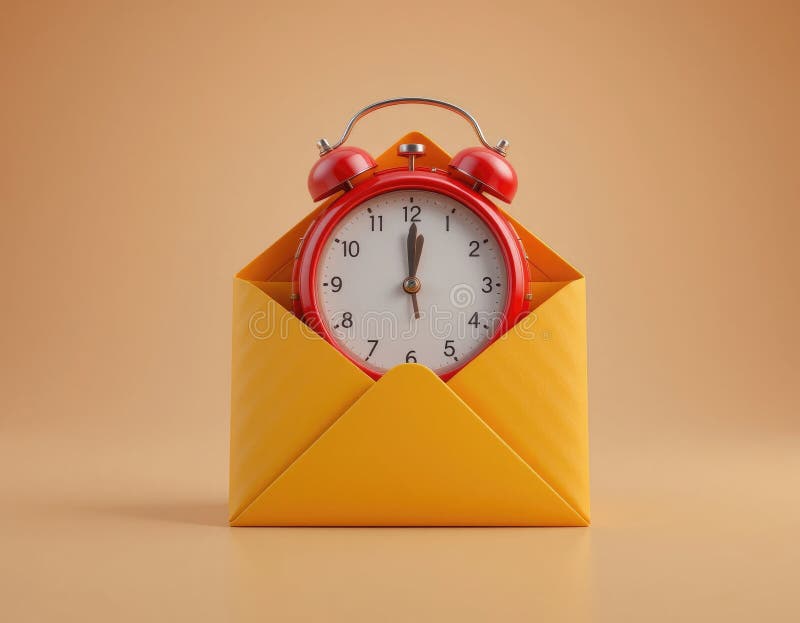 Red Alarm Clock Inside Yellow Envelope Concept for Deadlines and ...