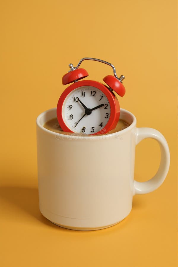 Alarm Clock Inside Coffee Mug Stock Image - Image of concept, coffee ...
