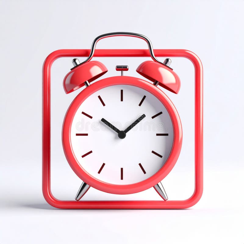Red Alarm Clock in Square Frame on White Background Stock Illustration ...