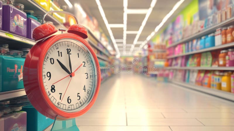 Red Alarm Clock in Supermarket Aisle Stock Illustration - Illustration ...