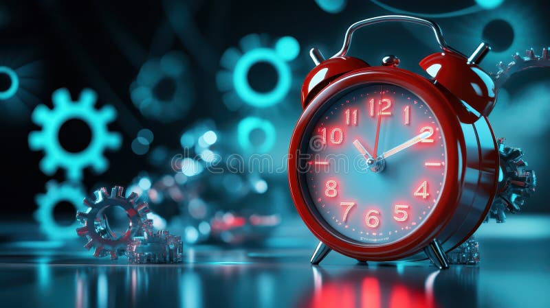 Red Alarm Clock on Table, Symbol of Time Management, Urgency, and daily ...