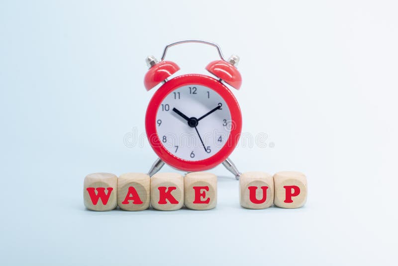 Red Alarm Clock and Wooden Cubes with Words Wake Up Stock Photo - Image ...
