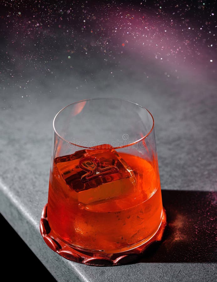 Red Alcohol Cocktail with Ice on Dark Background Stock Photo - Image of ...