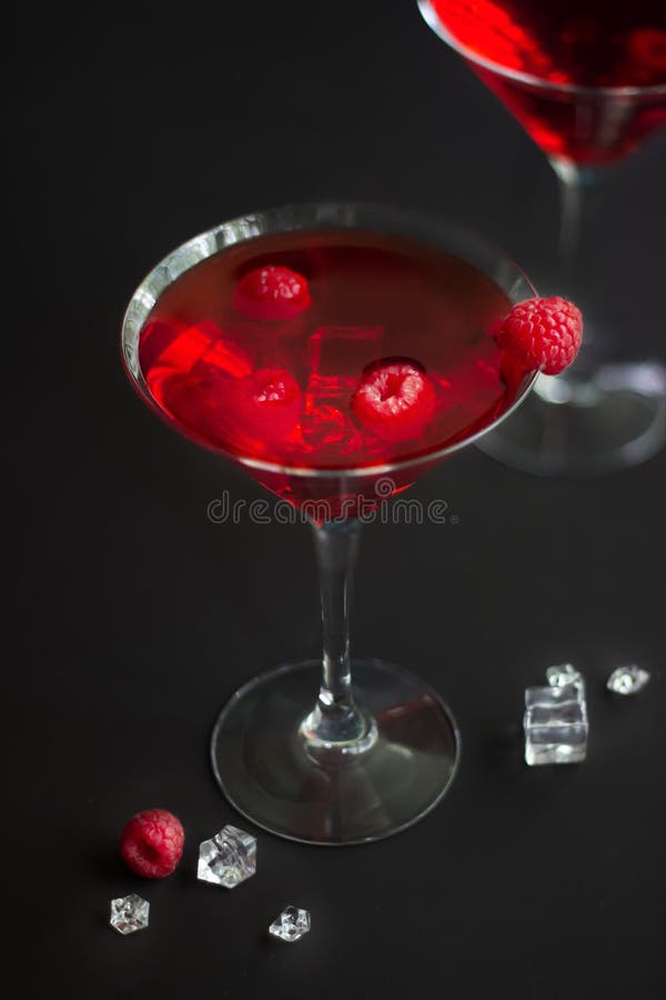 Red Alcohol Raspberry Cocktails in Martini Glass. Selective Focus ...