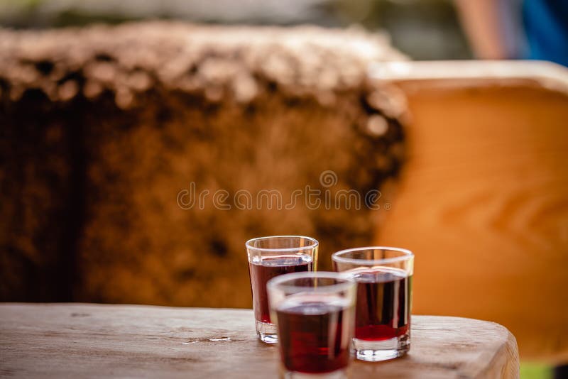 Red Alcohol Shots in Small Glasses on a Celebration Stock Image - Image ...