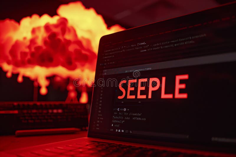Red Alert Enigmatic Laptop Screen with SEEPLE Warning and Red Cloud in ...