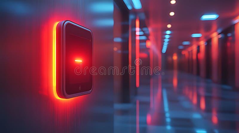 Red Alert Security Panel Hallway Futuristic Building Access Stock ...