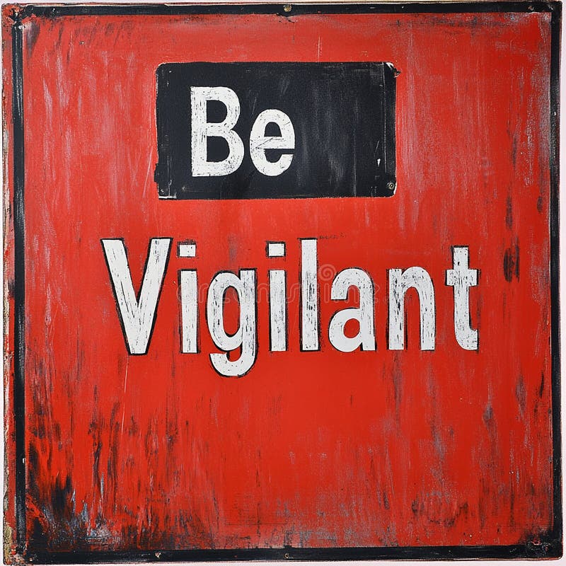 Red Alert Sign Displaying "Be Vigilant" Centered at Top on Clean ...