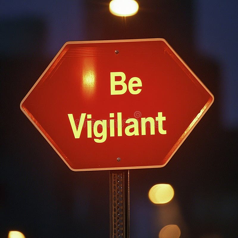 Red Alert Sign Displaying "Be Vigilant" Centered at Top on Clean ...