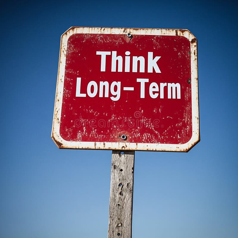 Red Alert Sign Displaying "Think Long-Term" Centered at Top Stock ...