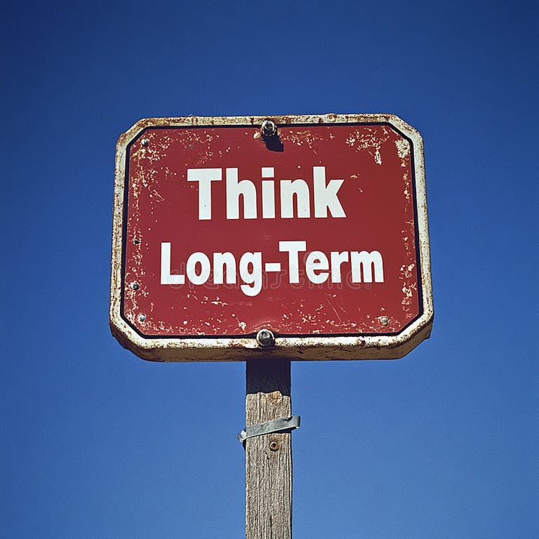 Red Alert Sign Displaying "Think Long-Term" Centered at Top Stock Illustration - Illustration of ...