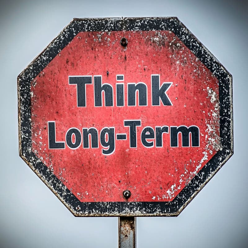 Red Alert Sign Displaying "Think Long-Term" Centered at Top Stock ...