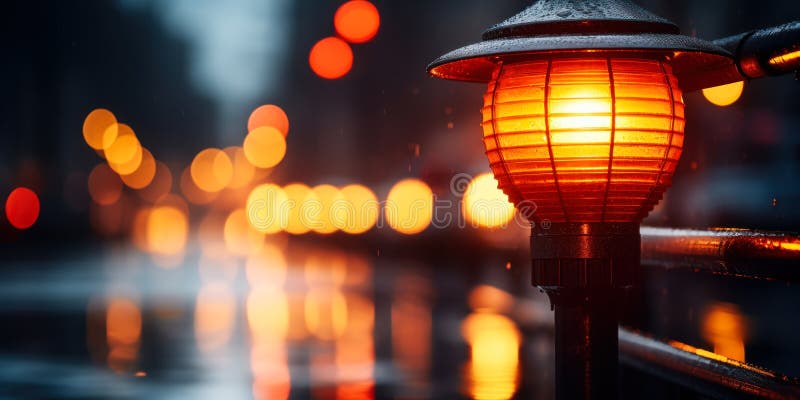 Red Alert Street Warning Lamp at Night Stock Illustration ...