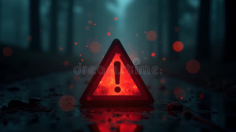 Red Alert Warning Sign Against Dark Forest Stock Illustration ...