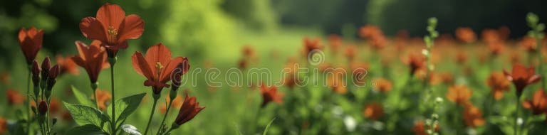 Red Alstroemeria in a Field of Greenery and Foliage, Alstroemeria ...