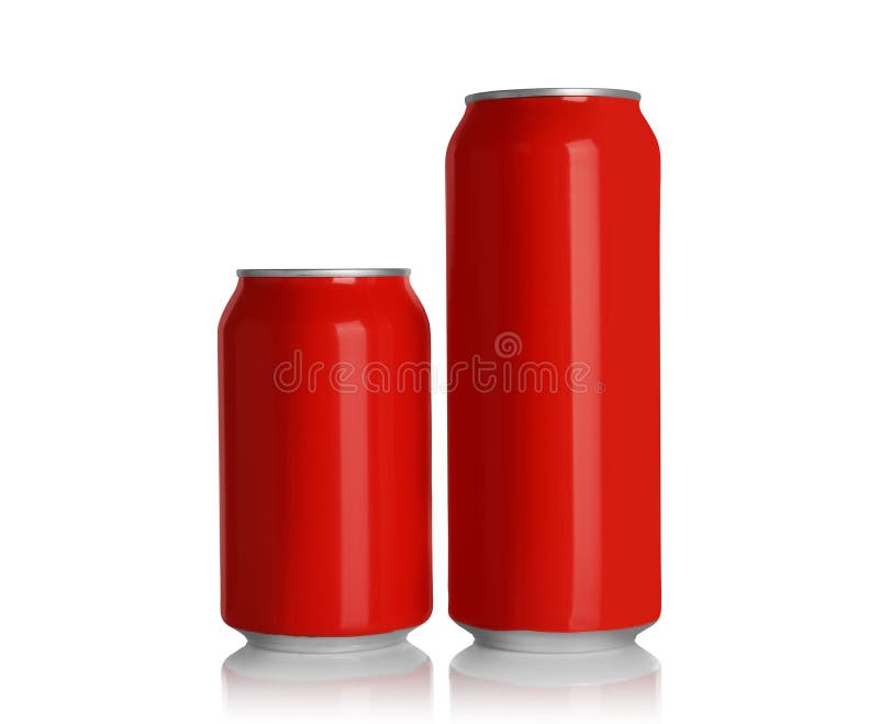 Red Aluminum Cans with Drinks on White Background Stock Photo - Image ...