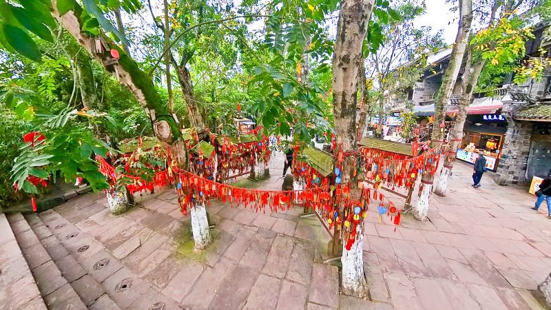 Red Amulet Wishing Prayer of Blessing Hanging on Wall and Trees ...