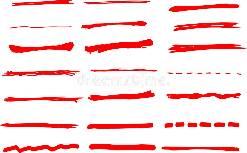 Red Analog Line Drawn by Handwriting Set Stock Vector - Illustration of ...