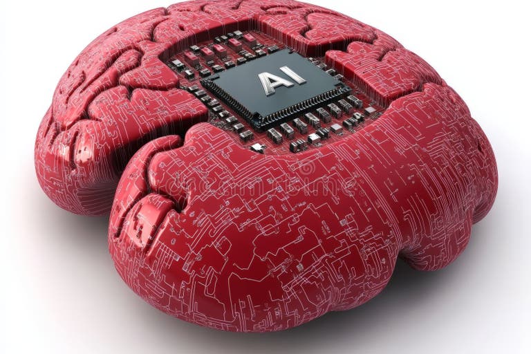 Red Anatomical Brain Embedded AI Microchip Symbolizing Advanced ...