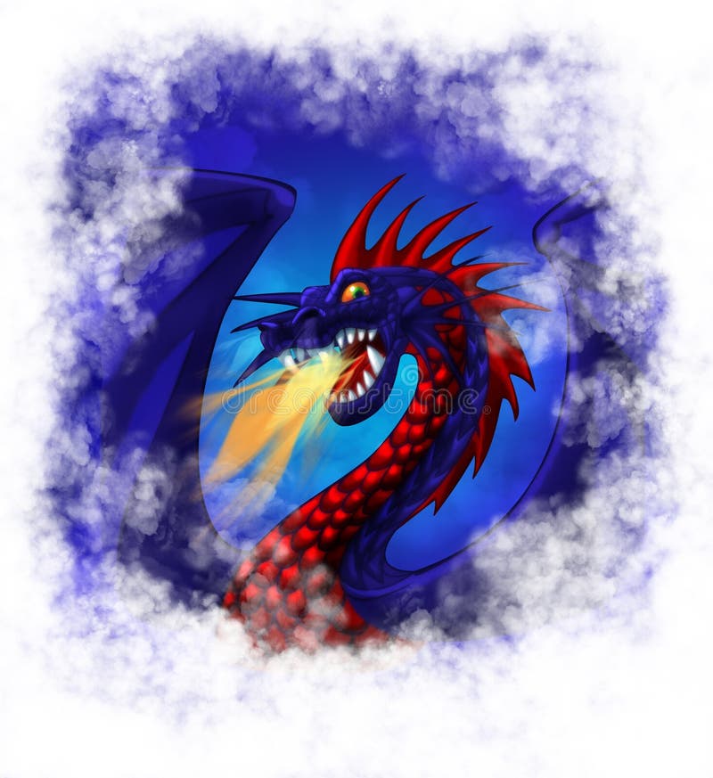 Red Ang Blue Gragon with Fire in Clouds Stock Illustration ...