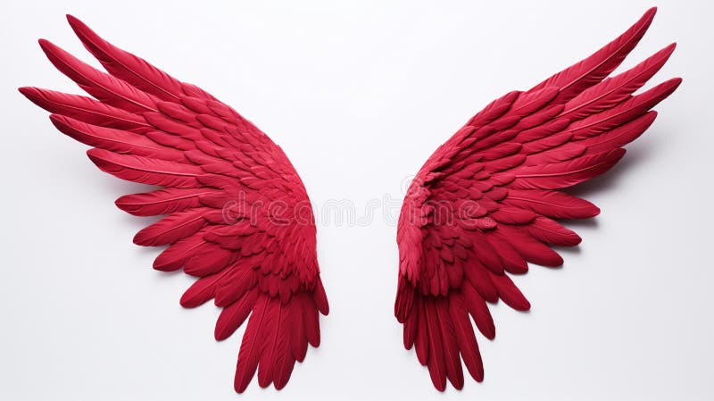 Red Angel Wings on White Background, AI Generative. Stock Illustration ...