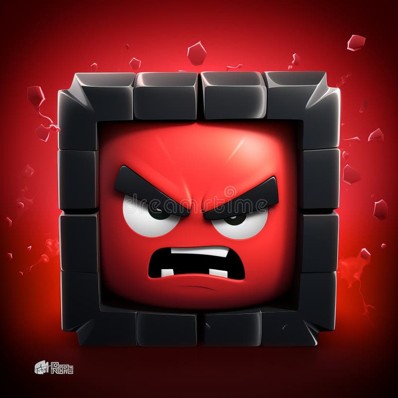 A Red Angry Face in a Cube with Broken Bricks Stock Illustration ...