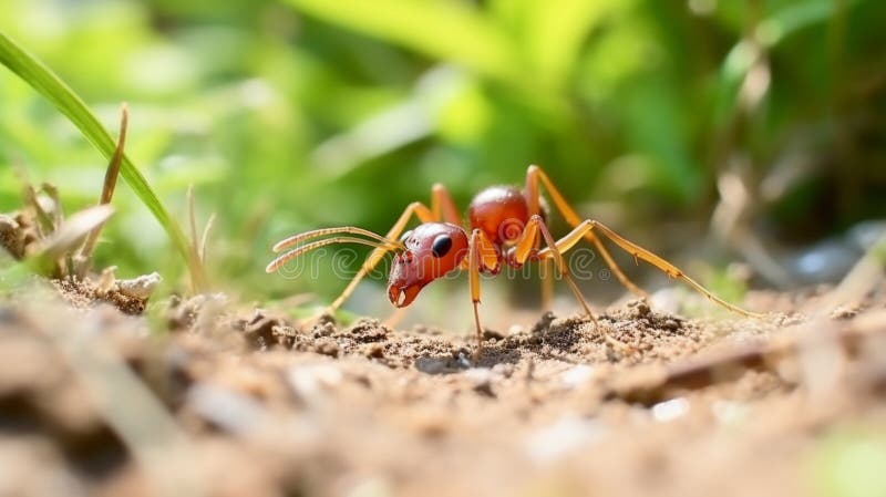 Red Ant in the Nature. Red Ants are Looking for Food on Green Branches ...
