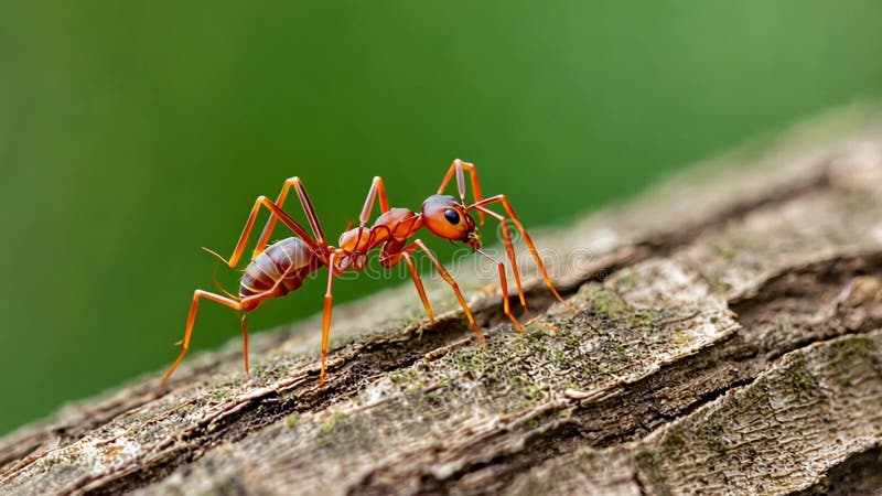 Red Ant on Textured Wood, Showcasing Its Segmented Body, Legs, and Tiny ...