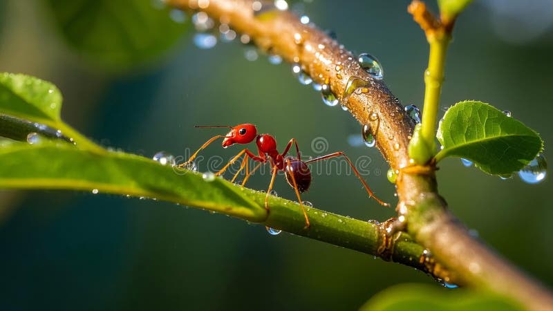 Red ant walk on a tree stock illustration. Illustration of green ...