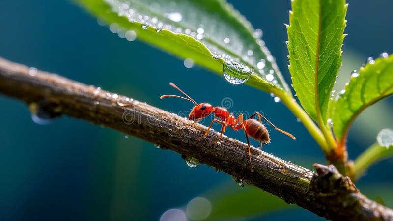 Red ant walk on a tree stock illustration. Illustration of copy - 363175466