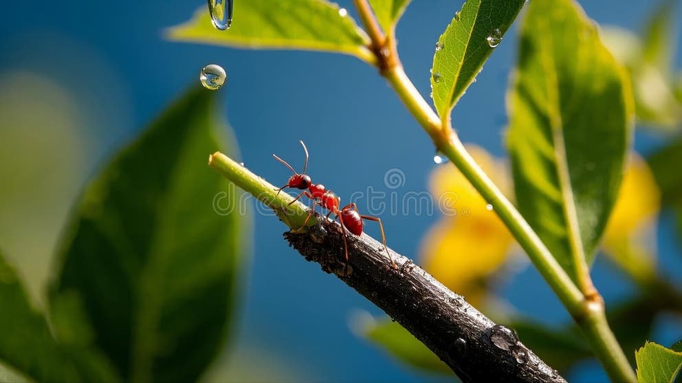 Red ant walk on a tree stock illustration. Illustration of grass ...