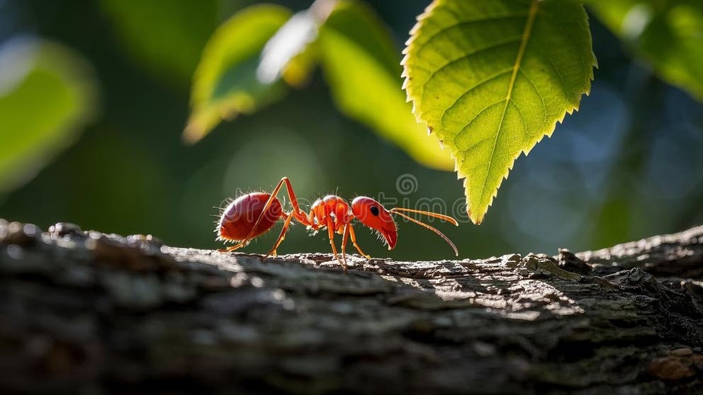 Red ant walk on a tree stock illustration. Illustration of space ...