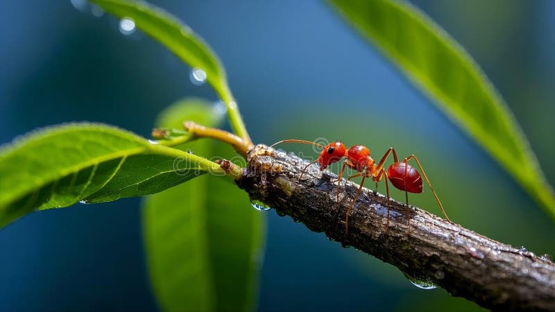 Red ant walk on a tree stock illustration. Illustration of grass ...