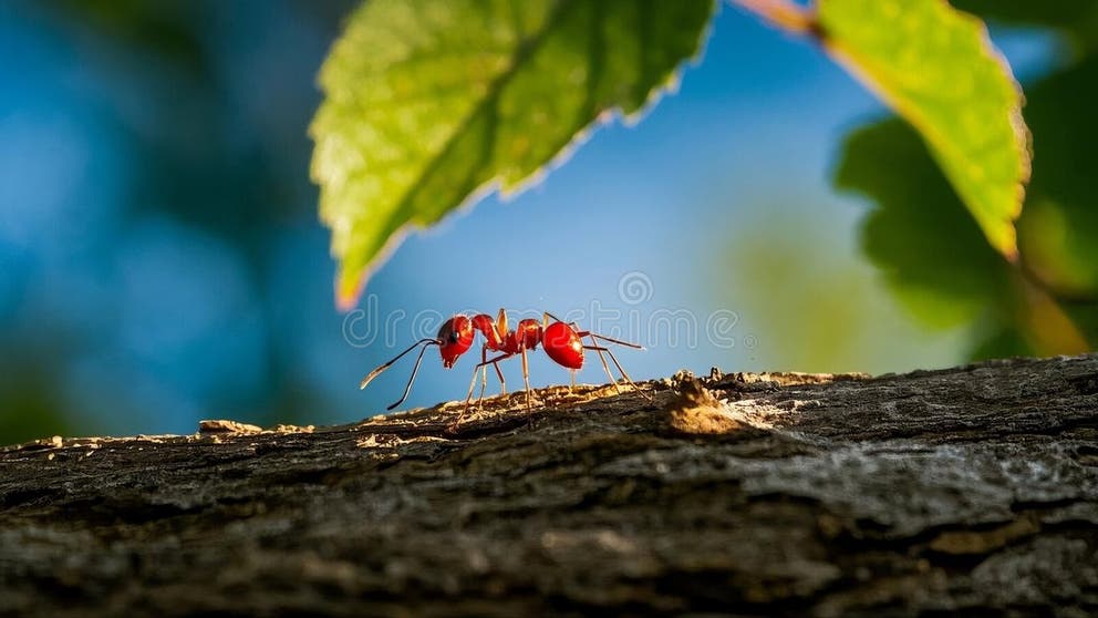 Red ant walk on a tree stock illustration. Illustration of dragonfly ...