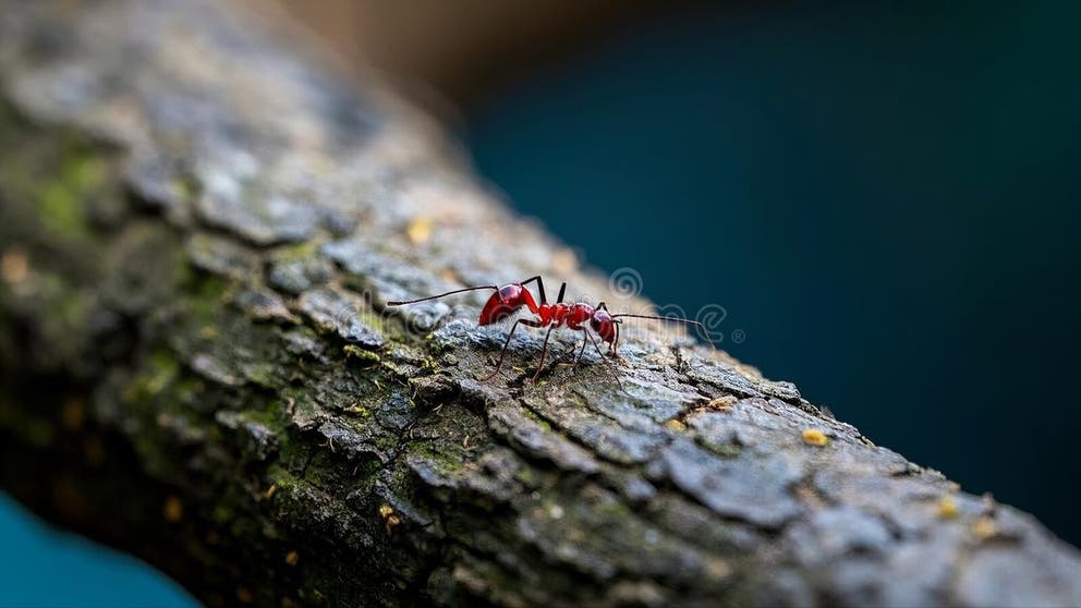 Red ant walk on a tree stock illustration. Illustration of walk - 363175544