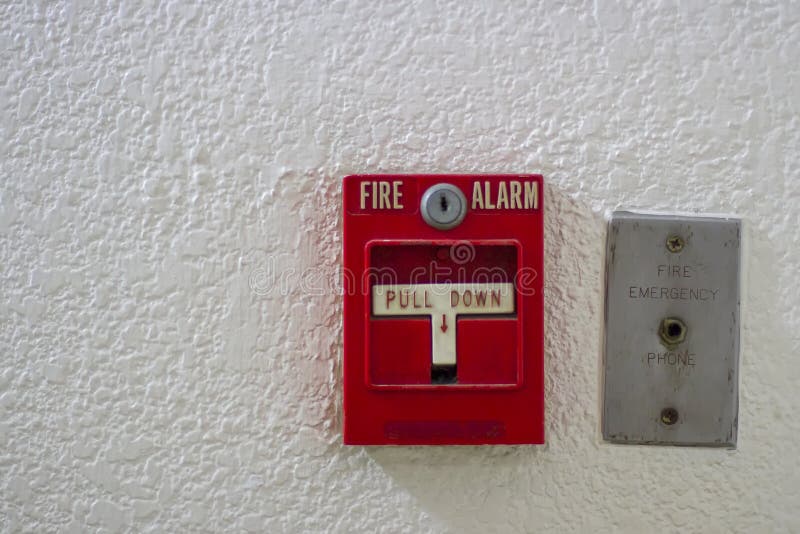 Red Antique Fire Alarm Button with White Wall Stock Image - Image of ...