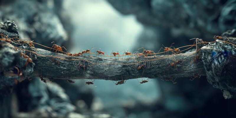 Red Ants on a Leaf at Night. Stock Illustration - Illustration of ...