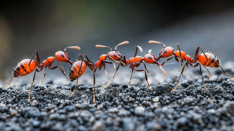 Red Ants in a Line on a Rocky Surface Stock Photo - Image of ...