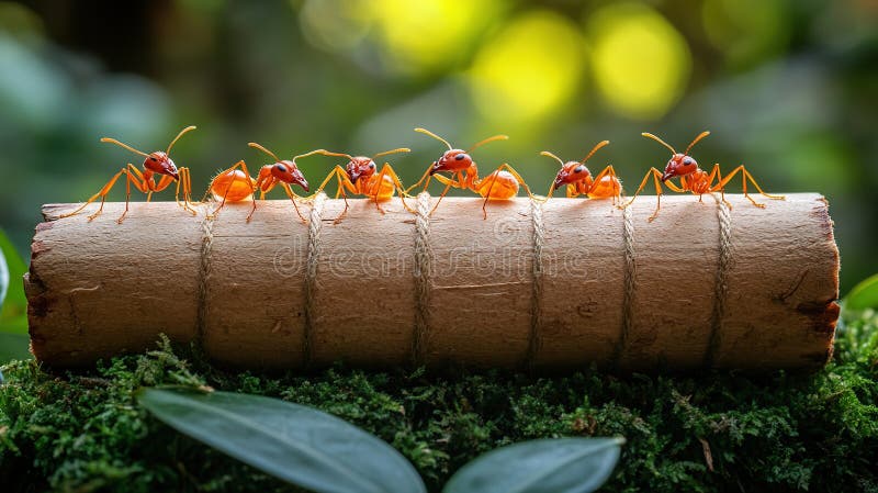 Red ants on a log stock illustration. Illustration of biodiversity ...