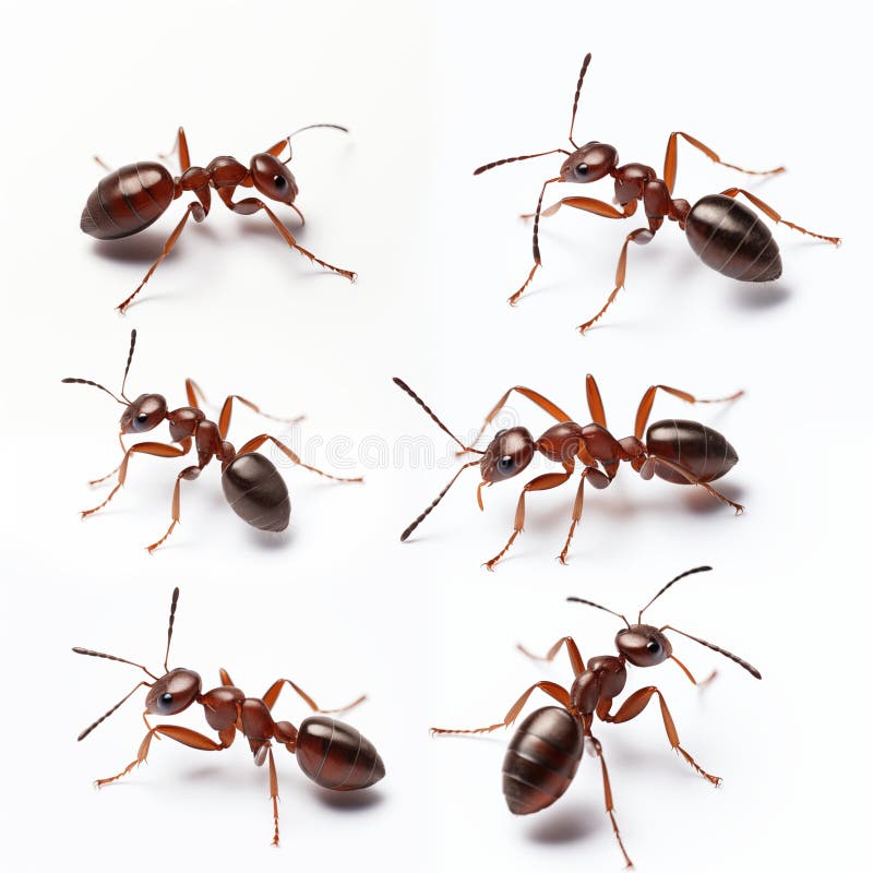 Red Ants Posing in Various Positions on White Background Stock ...