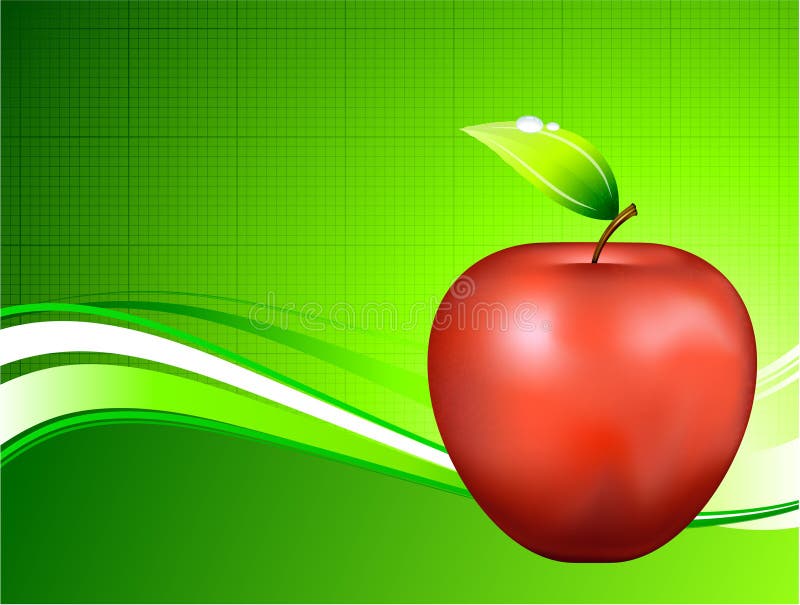 Red Apple on Abstract Green Background Stock Vector - Illustration of ...