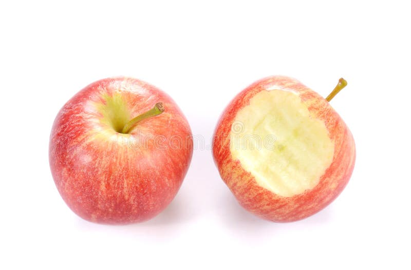 Red Apple Apple with Bite on White Background. Stock Image - Image of ...