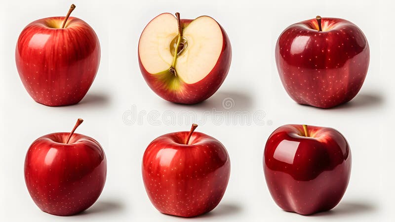 Red Apple Apples, Many Angles and View Side Top Sliced Halved Cut ...